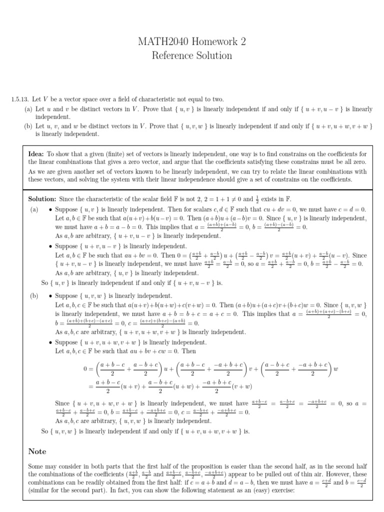 HW2 Sol | PDF | Vector Space | Mathematical Concepts