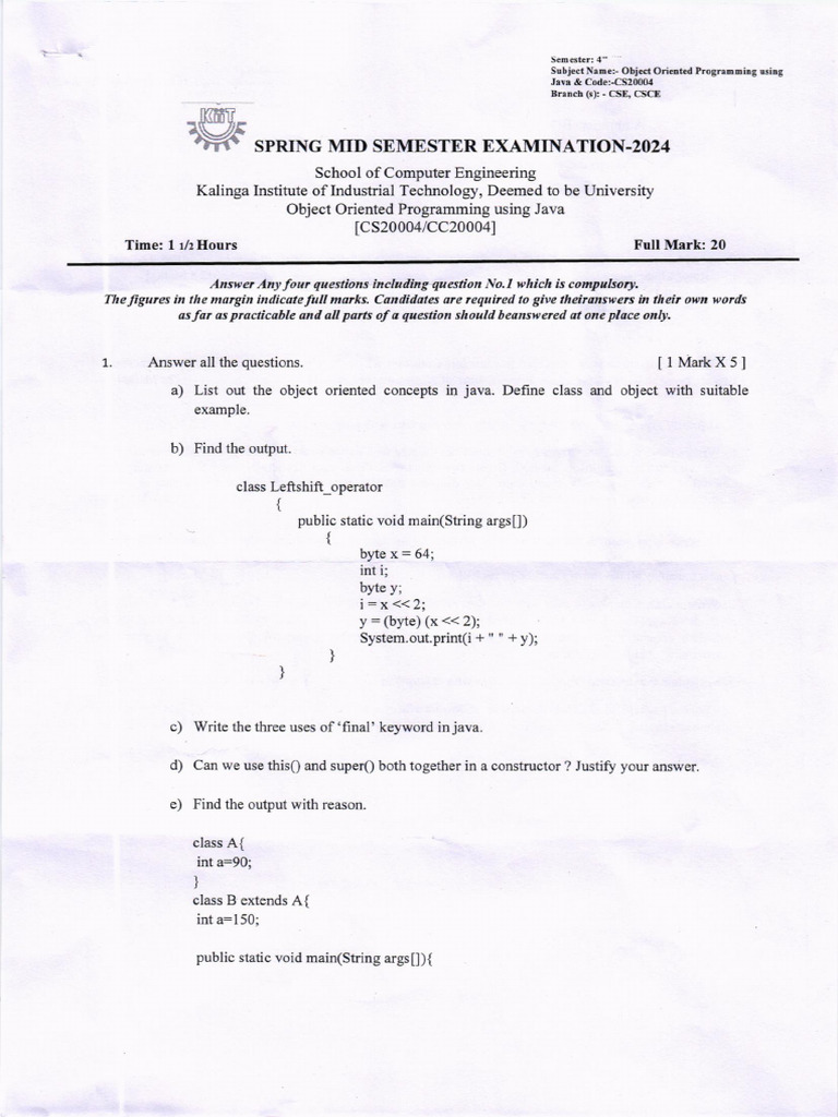 oopj_midsem_pyq1 | PDF | Programming Paradigms | Systems Engineering