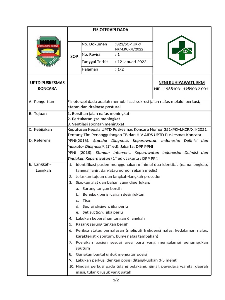 Sop Fisioterapi Dada | PDF