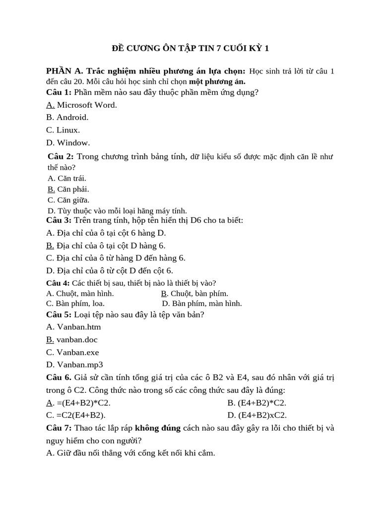 ĐỀ CUONG ON TAP 7 CUOI KY 1 | PDF