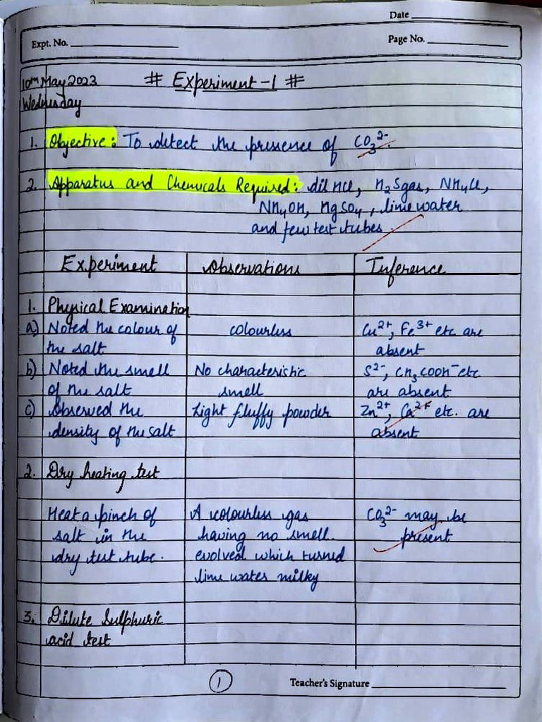 Chemistry Practicals Class Xi | PDF