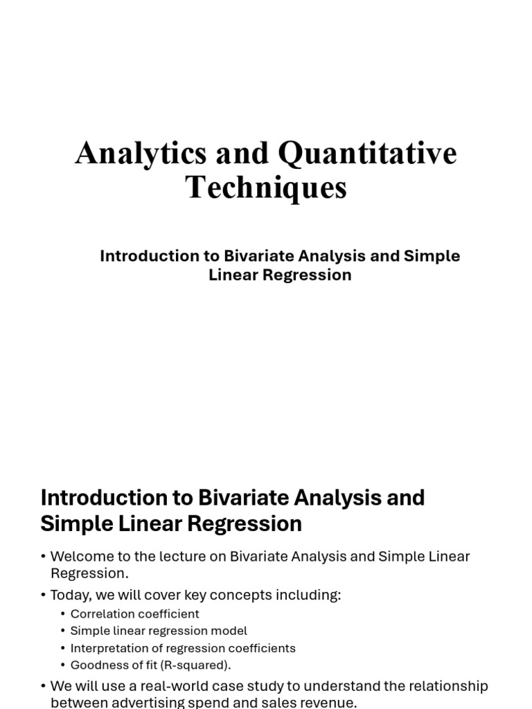 Presentation4 - Bivariate Analysis and Simple Linear Regression | PDF | Coefficient Of ...