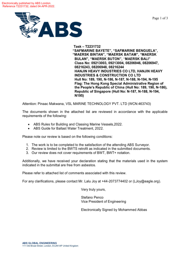 T2231732-Letter-BWTS UV - 130796419 | PDF