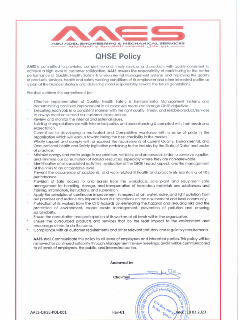 AAES-QHSE-POL-001 QHSE POlicy Rev-01 | PDF