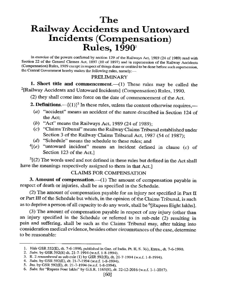 Railway Accidents and Untoward Incidents (Compensation) Rules, 1990 | PDF