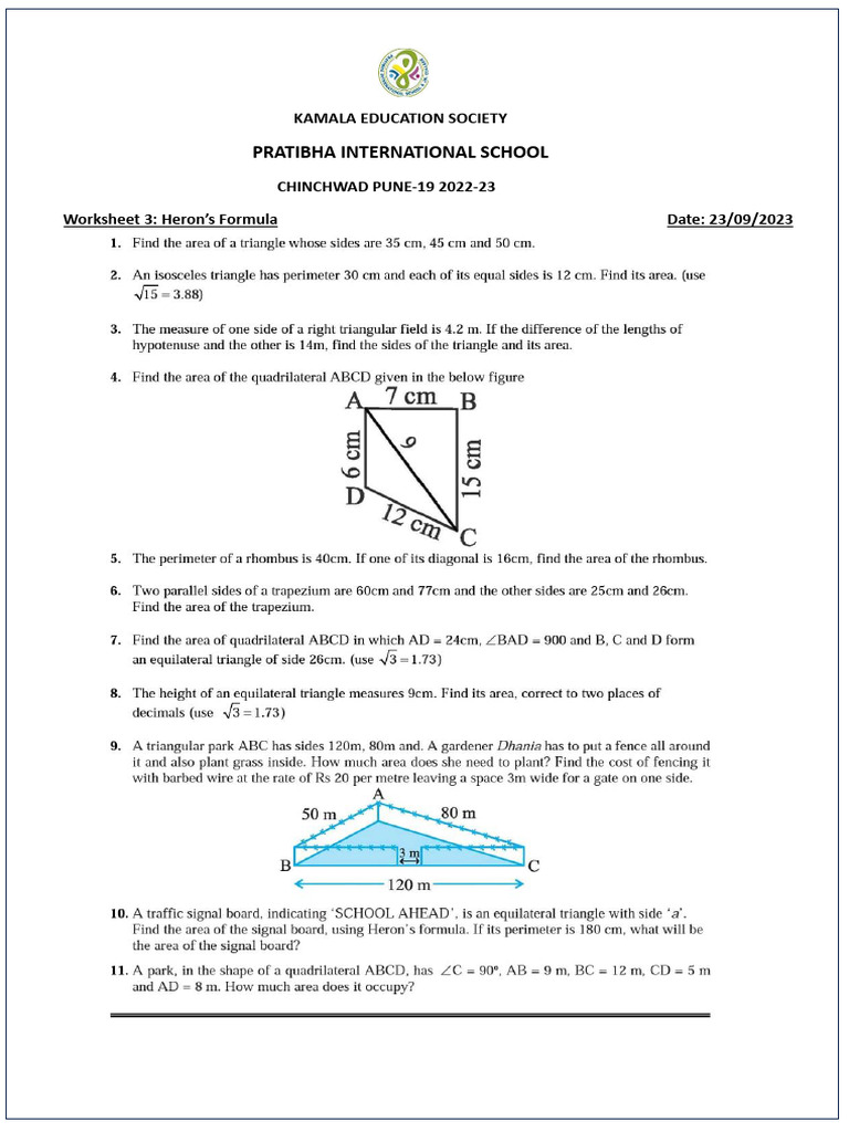 Ix Worksheet Herons Formula.1695348644 | PDF