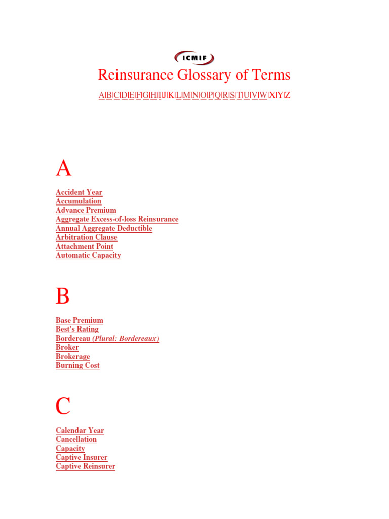 Reinsurance Terms Glossary | PDF | Cost Of Living | Reinsurance