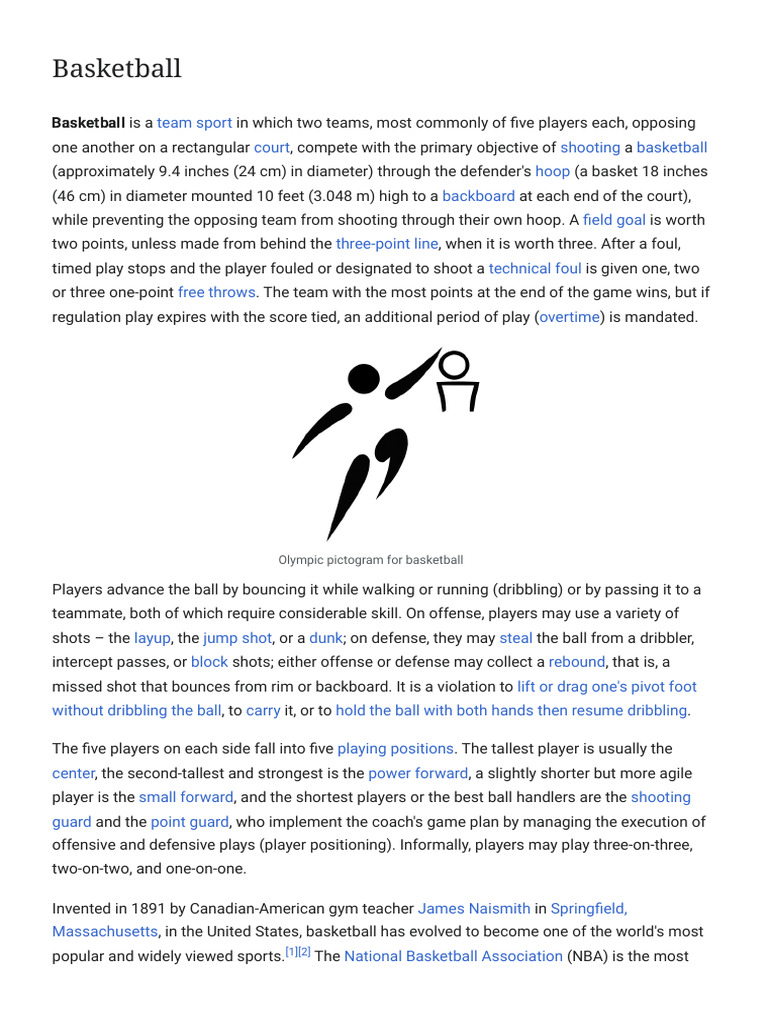 Basketball - Wikipedia | PDF | Basketball Positions | Sports