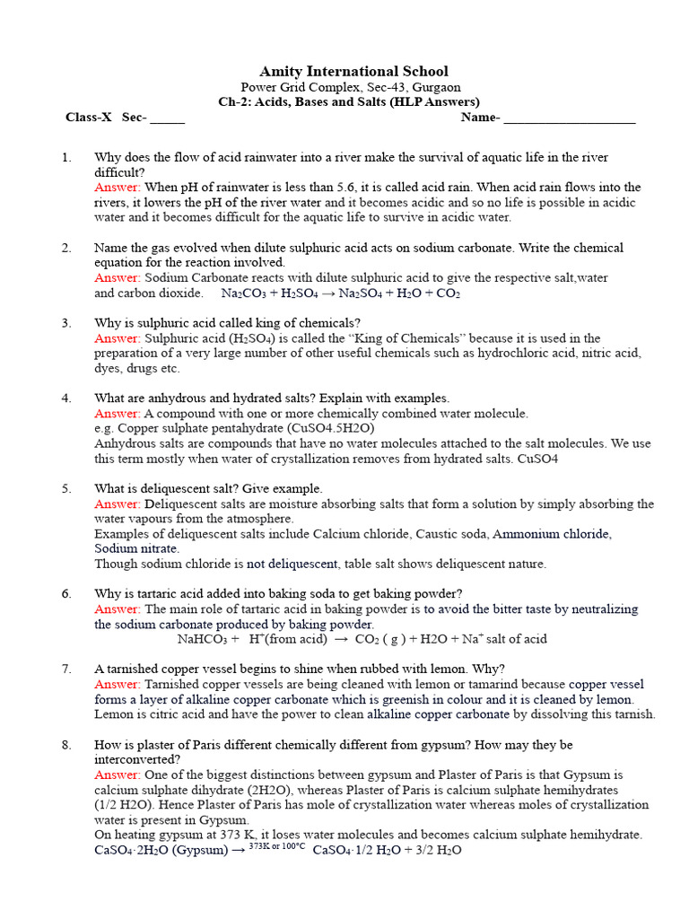 Ch-2 Acids Bases and Salts Answers HLP | PDF | Sodium Carbonate ...