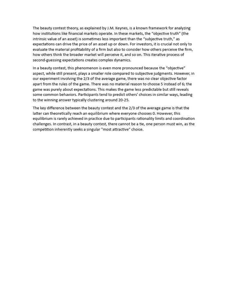 Understanding Keynes' Beauty Contest Theory | PDF