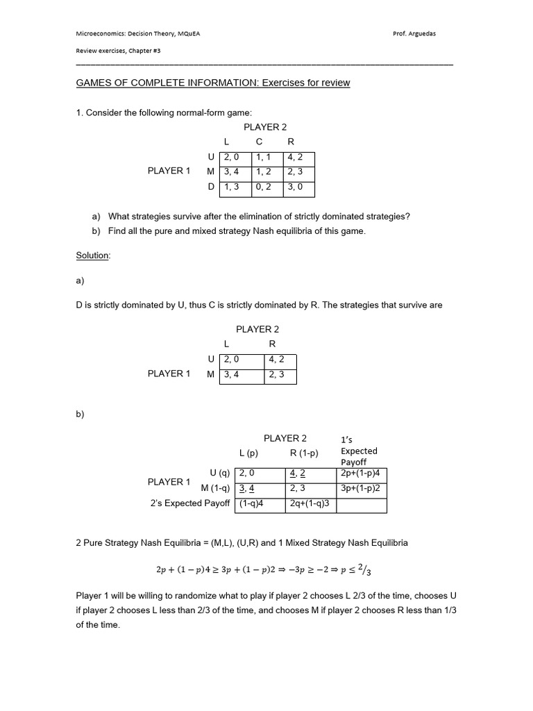 Exercises for Review Complete Information_solutions | PDF | Systems Theory | Mathematical And ...