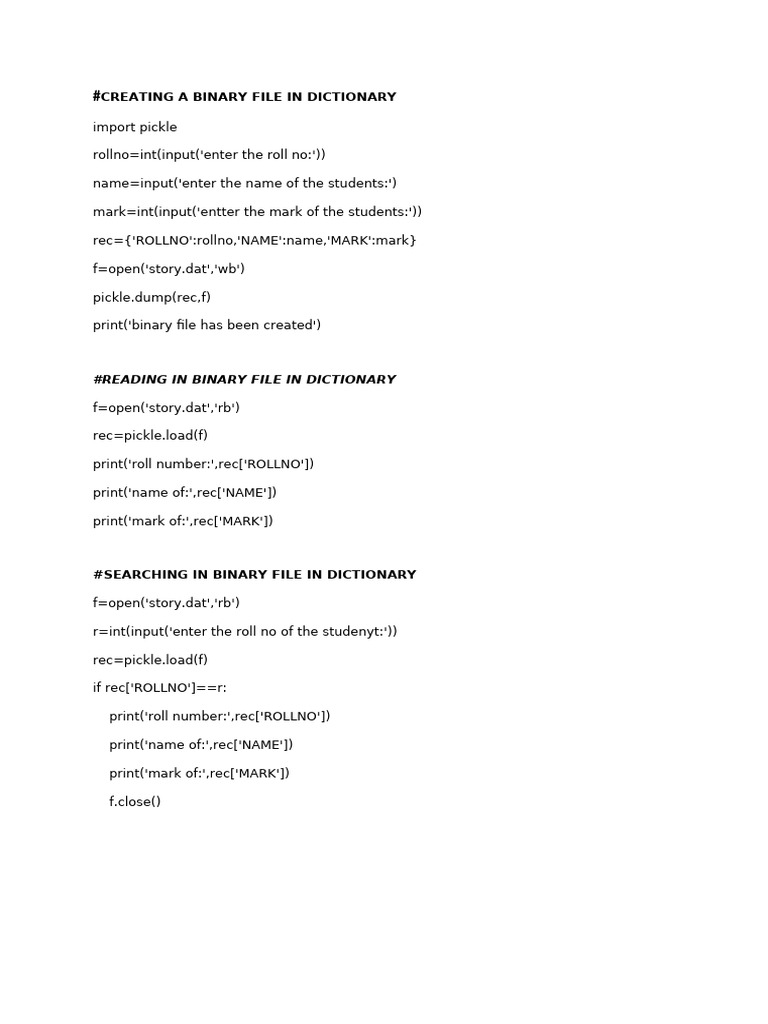 Creating A Binary File in Dictionary | PDF