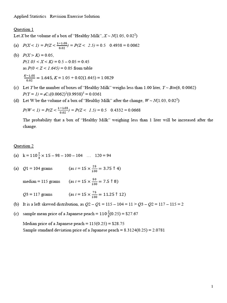 As Revision Exercise Solution Pdf Methodology Statistical Theory