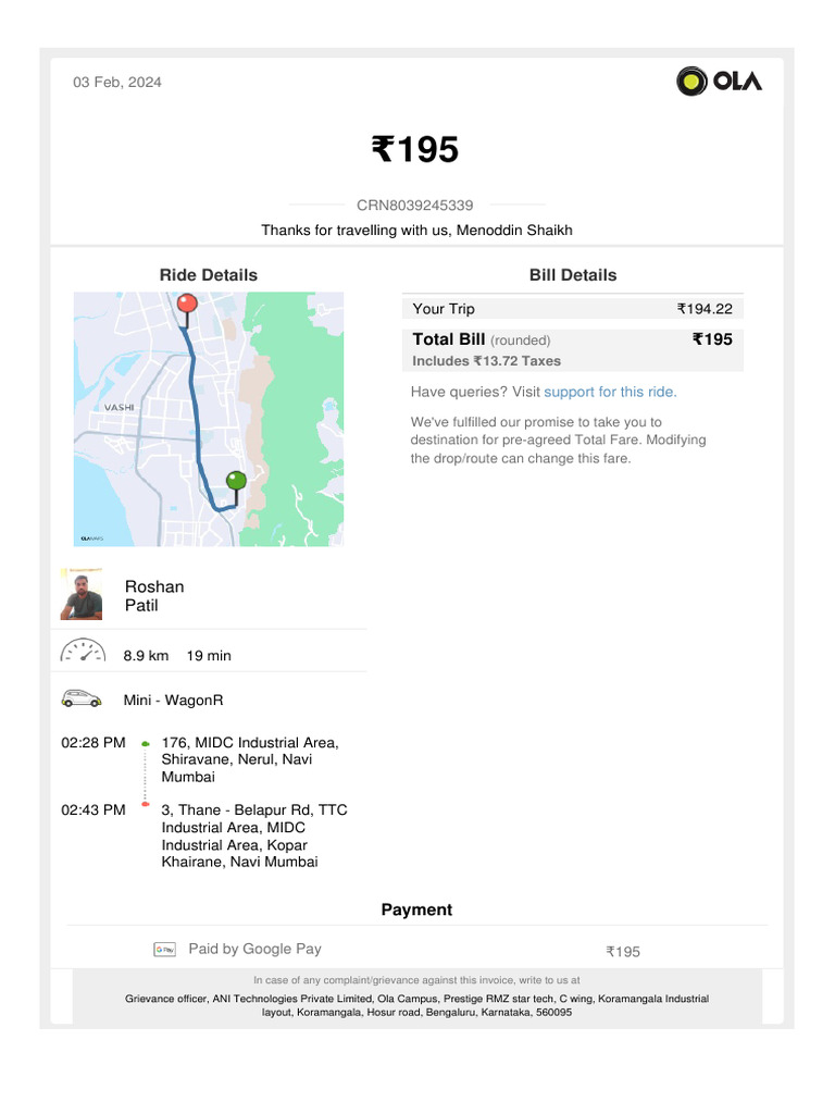 Ola invoice | PDF | Invoice | Payments