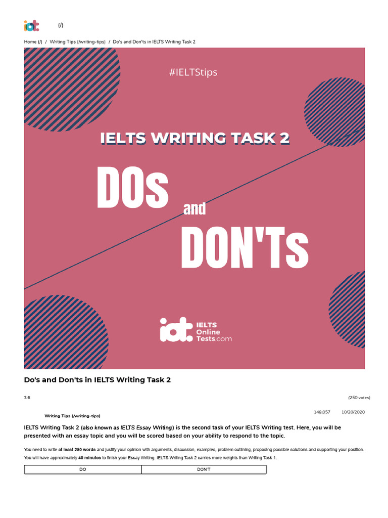 Do's and Don'ts in IELTS Writing Task 2 - IELTS Online Tests | PDF ...