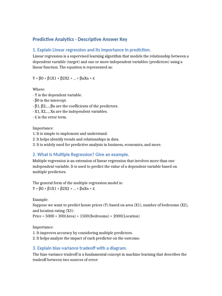 Predictive Analytics Descriptive Answer Key | PDF | Support Vector Machine | Dependent And ...