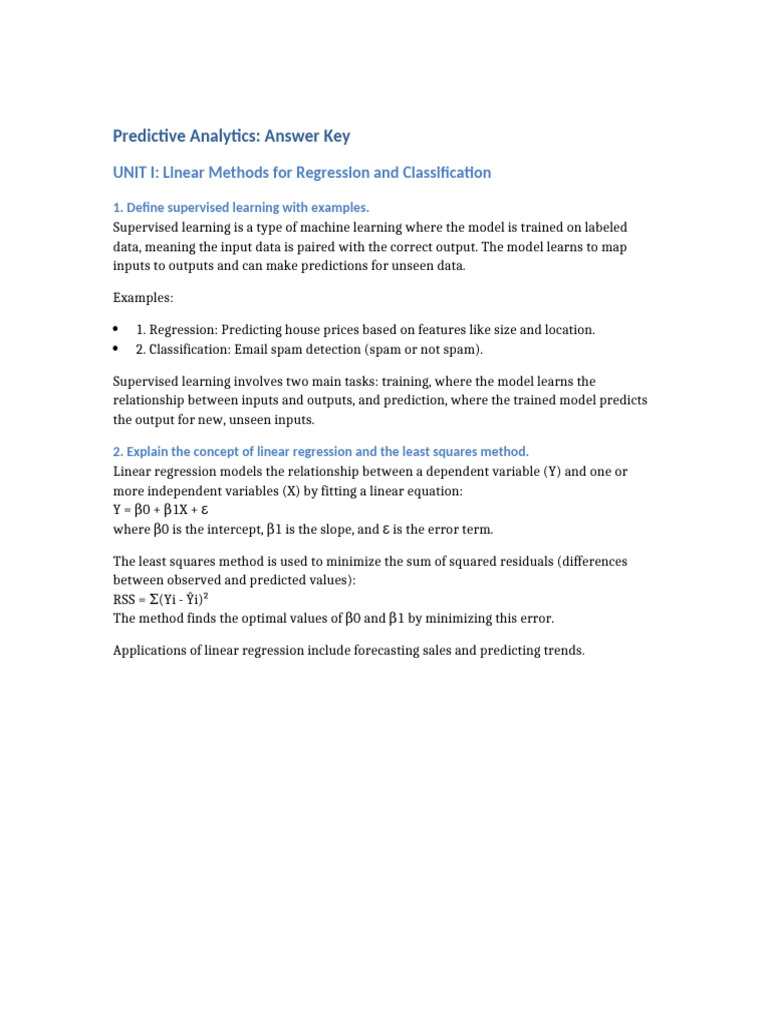 Predictive Analytics Answer Key (1) | PDF