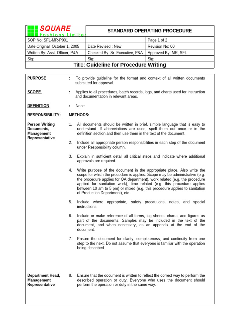 Sop Guideline Sop Writing Pdf