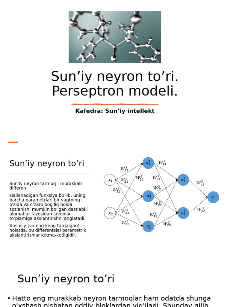 2 lecture. Sun'iy neyron to'ri. Perseptron modeli | PDF