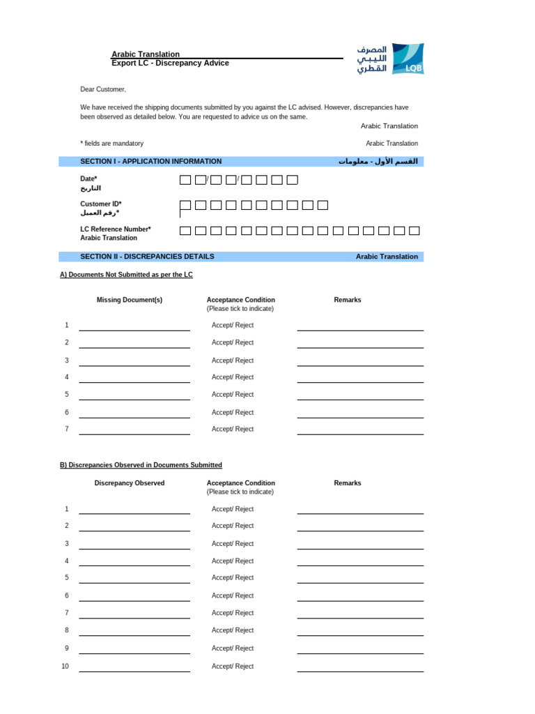 3.2.3.6 Annex Exp LC Discrepancy Advice | PDF