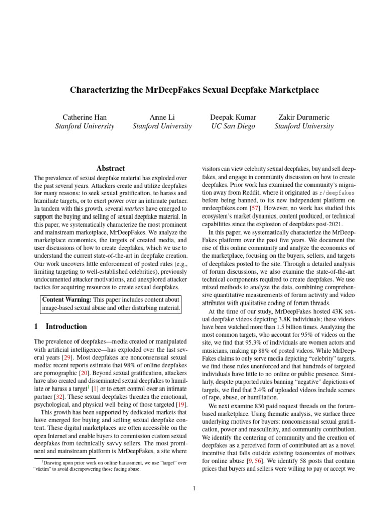 Characterizing The Mrdeepfakes Sexual Deepfake Marketplace: Catherine ...