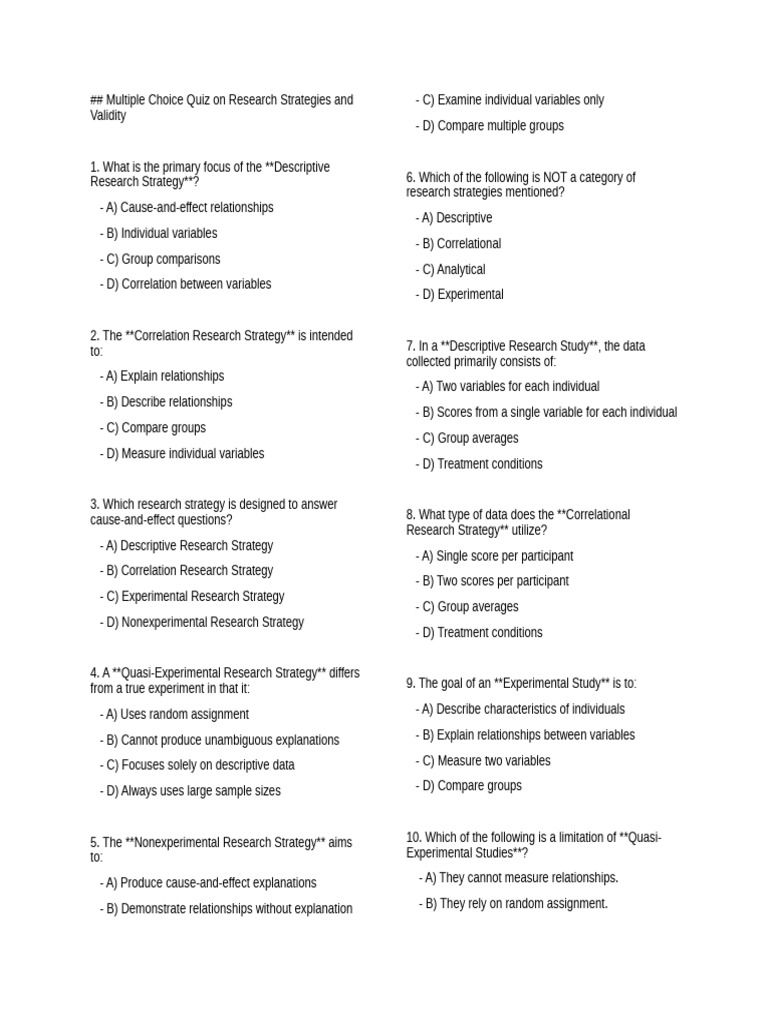 PRACTICE QUIZ | PDF | Validity (Statistics) | Experiment