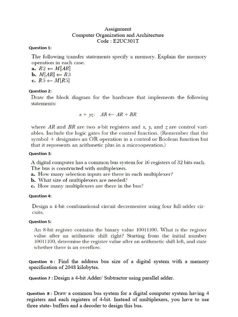 Assignment 1 COA | PDF