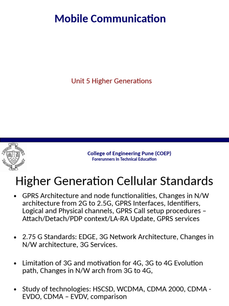 Higher Generations in Mobile Communication | PDF | General Packet Radio Service | Computer Network