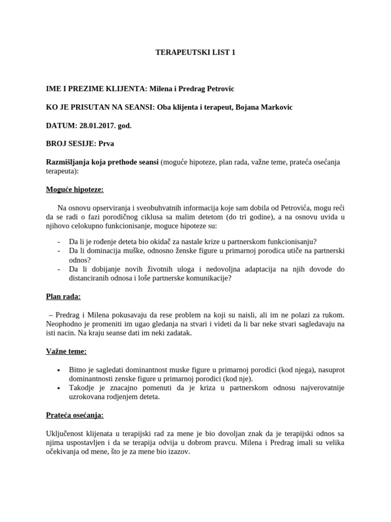 Terapeutski list br.1 | PDF