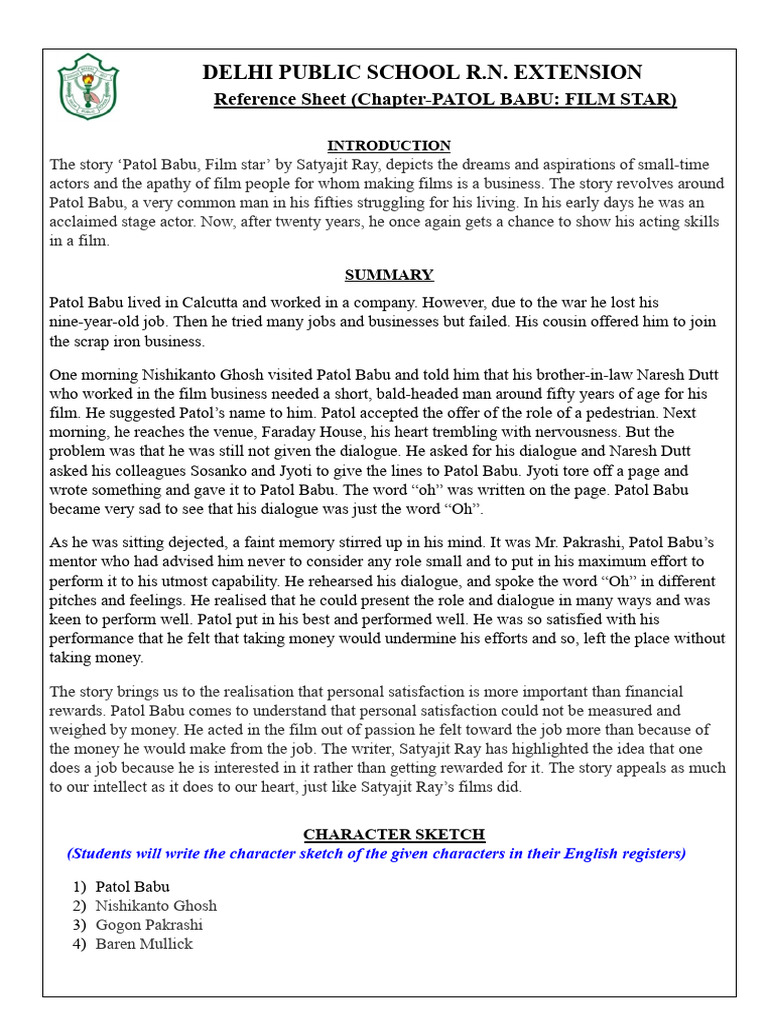 Class 10 - PATOL BABU - FILM STAR | PDF