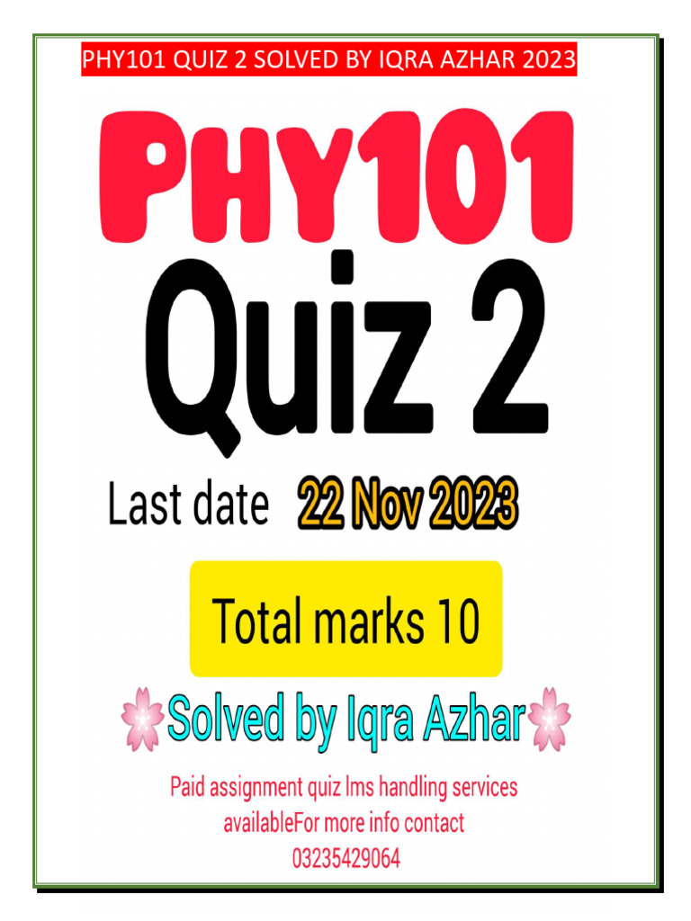 Phy101 2 Quiz by Iqra Azhar 2023 | PDF | Force | Acceleration