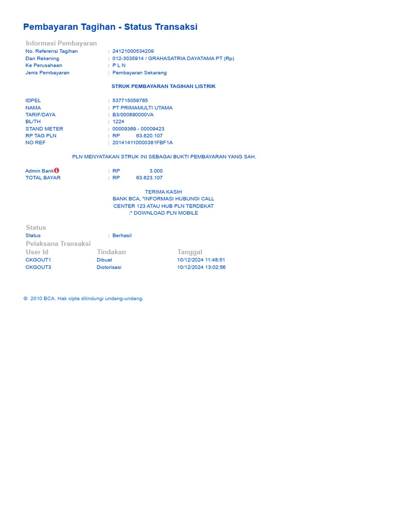 Bukti Bayar PLN November 2024 | PDF