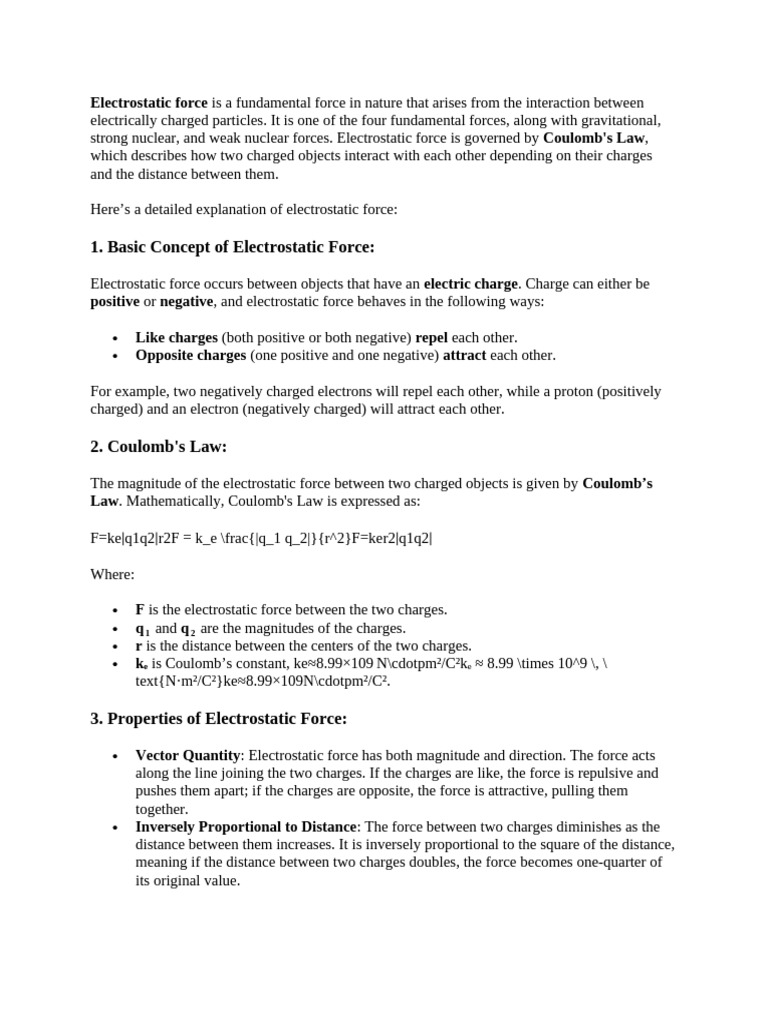 Electrostatic Force: A Fundamental Force | PDF | Electric Charge | Force