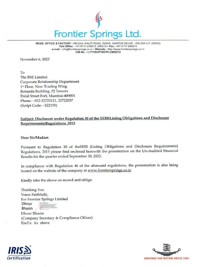 Frontier Springs Ltd 1 | PDF | Financial Accounting