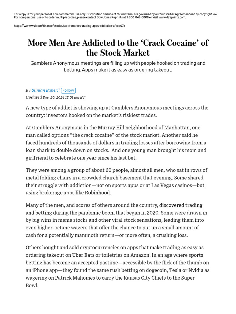 More Men Are Addicted To The Crack Cocaine' of The Stock Market - WSJ ...
