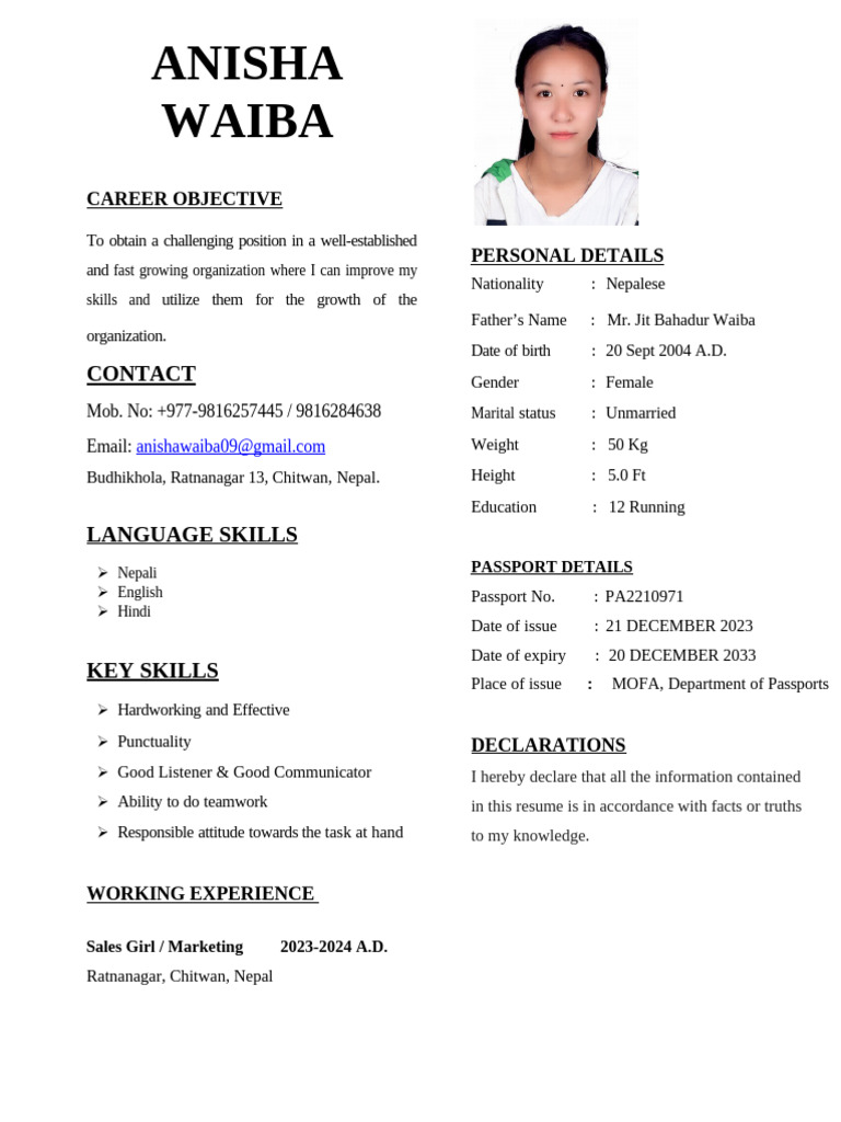 Anisha Waiba CV | PDF