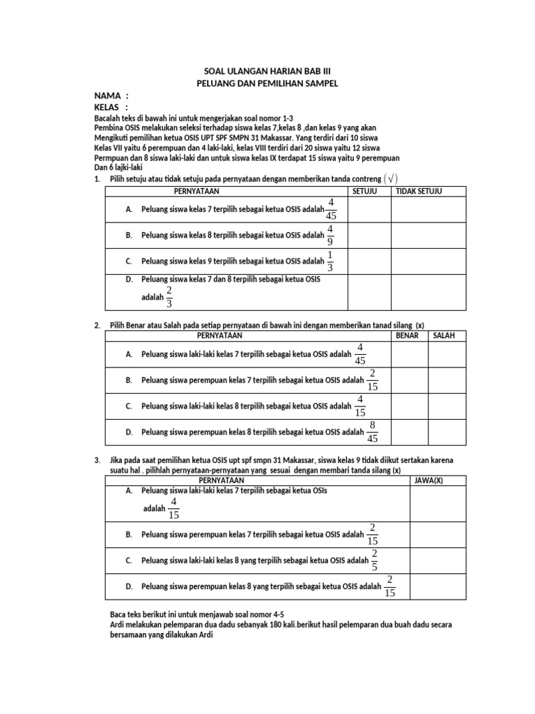 Soal Ulangan Harian Bab III | PDF