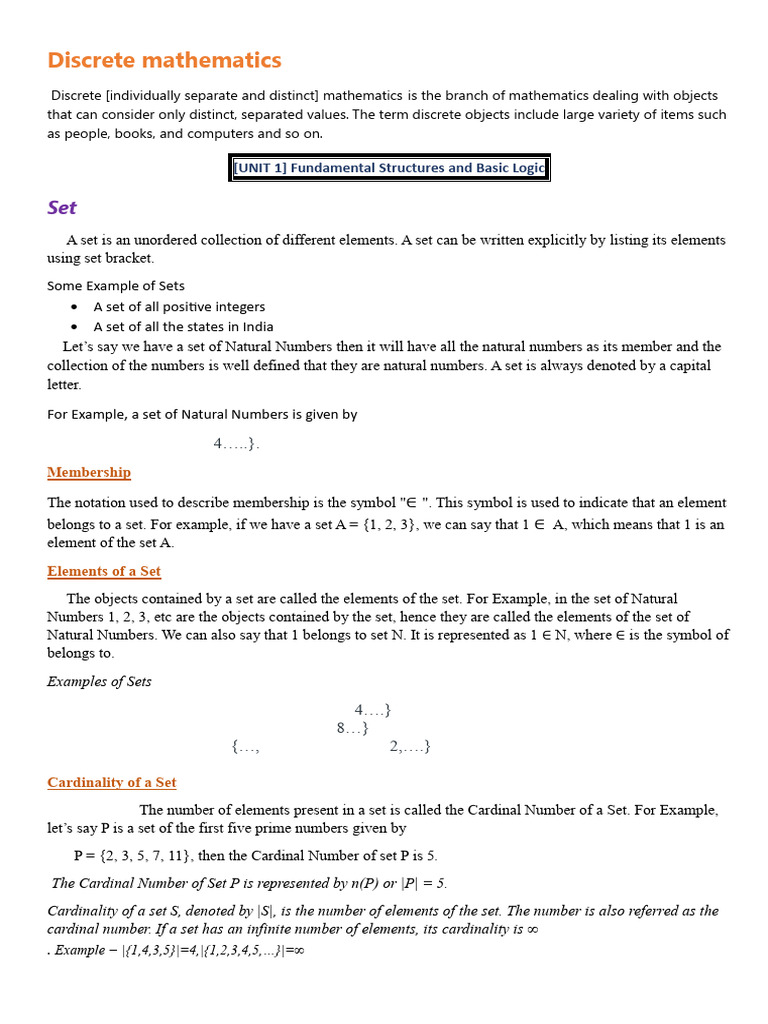 DMS-Unit-1 Fundamental Structures and Basic Logic | PDF | Set (Mathematics) | Numbers