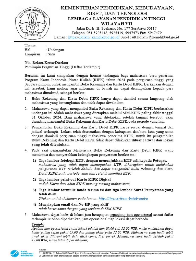 Undangan Pengambilan KIPK 2024 | PDF