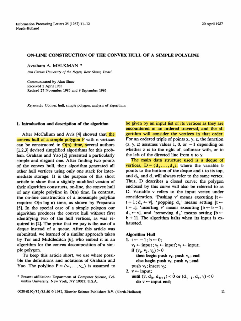melkman | PDF | Vertex (Geometry) | Time Complexity