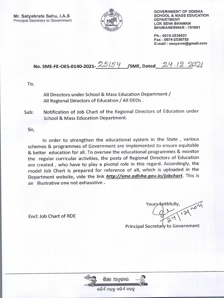 Notification of Job Chart of the RDEs (1) | PDF