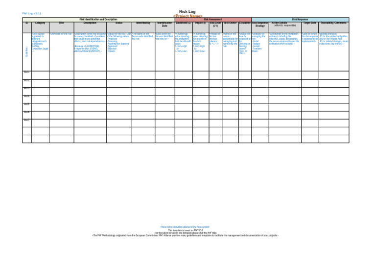 (23.i.pm2 Template.v3) .Risk Log. (ProjectName) - (DD MM Yyyy) - (VX.X ...
