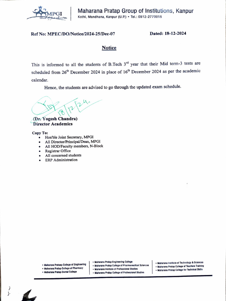 Notice For B Tech 3rd Year | PDF