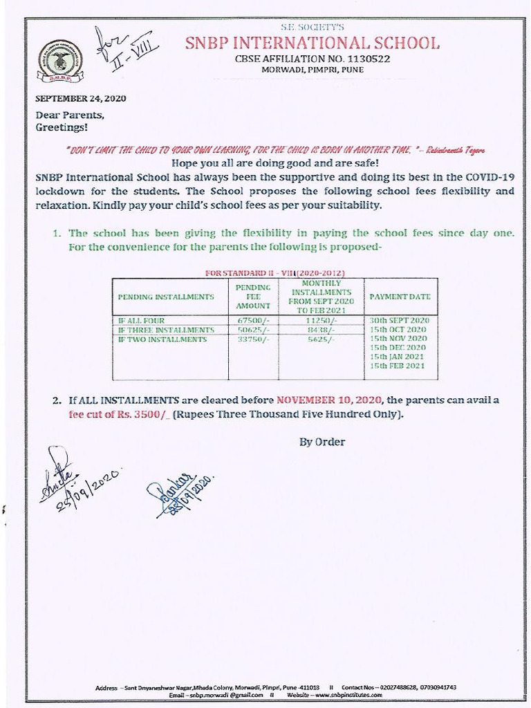 Fees Circular STD 8-1 | PDF