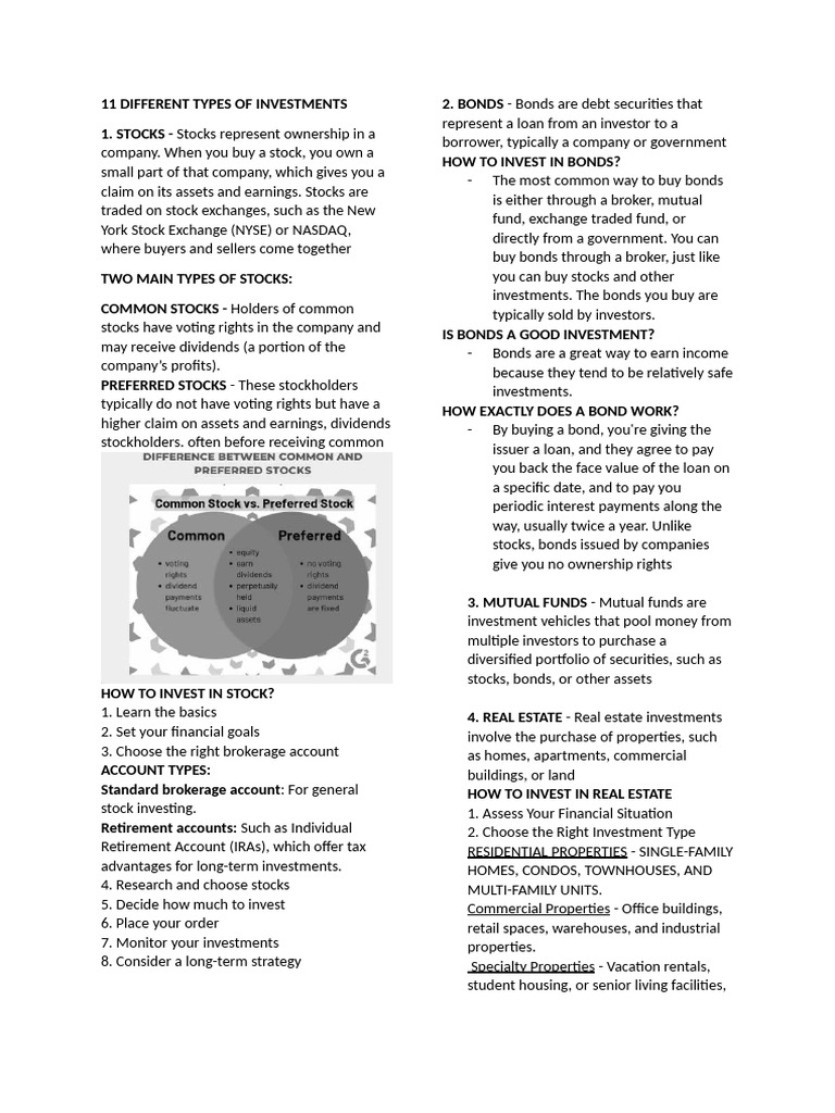11 DIFFERENT TYPES OF INVESTMENTS | PDF | Futures Contract | Bonds ...
