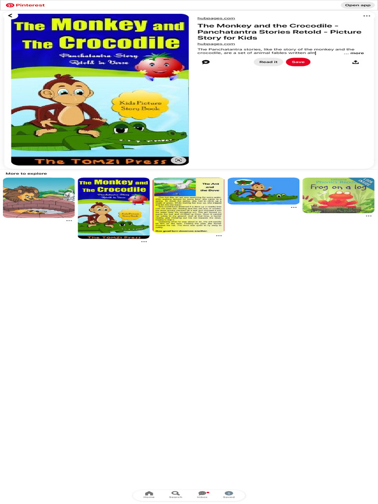 The Monkey and The Crocodile - Panchatantra Stories Retold - Picture Story For Kids | PDF