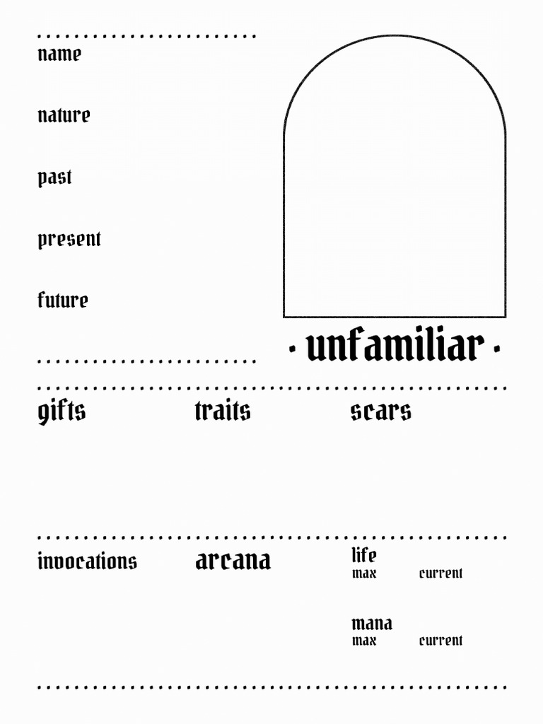 Unfamiliar - Character Sheet - A5 | PDF