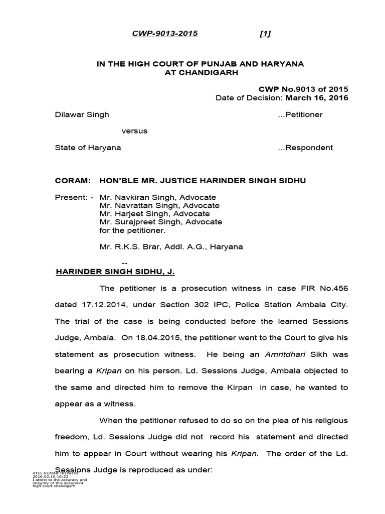 Sikh Kirpan Court Case Judgment | PDF | Punjab | Indian Religions