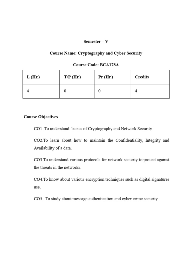 Cryptography syllabus | PDF | Cryptography | Cipher Cryptography syllabus | PDF | Cryptography | Cipher
