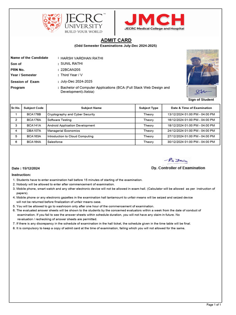 Admit Card Harsh | PDF | Computing | Computer Science